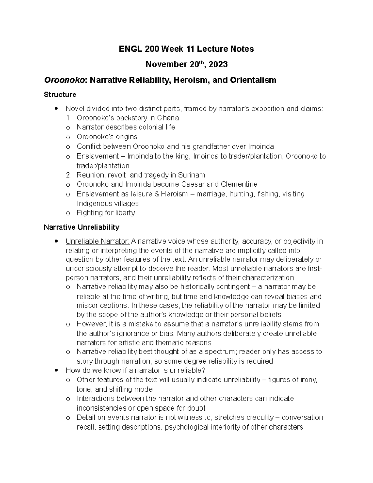 ENGL 200 Week 11 Lecture Notes - ENGL 200 Week 11 Lecture Notes ...