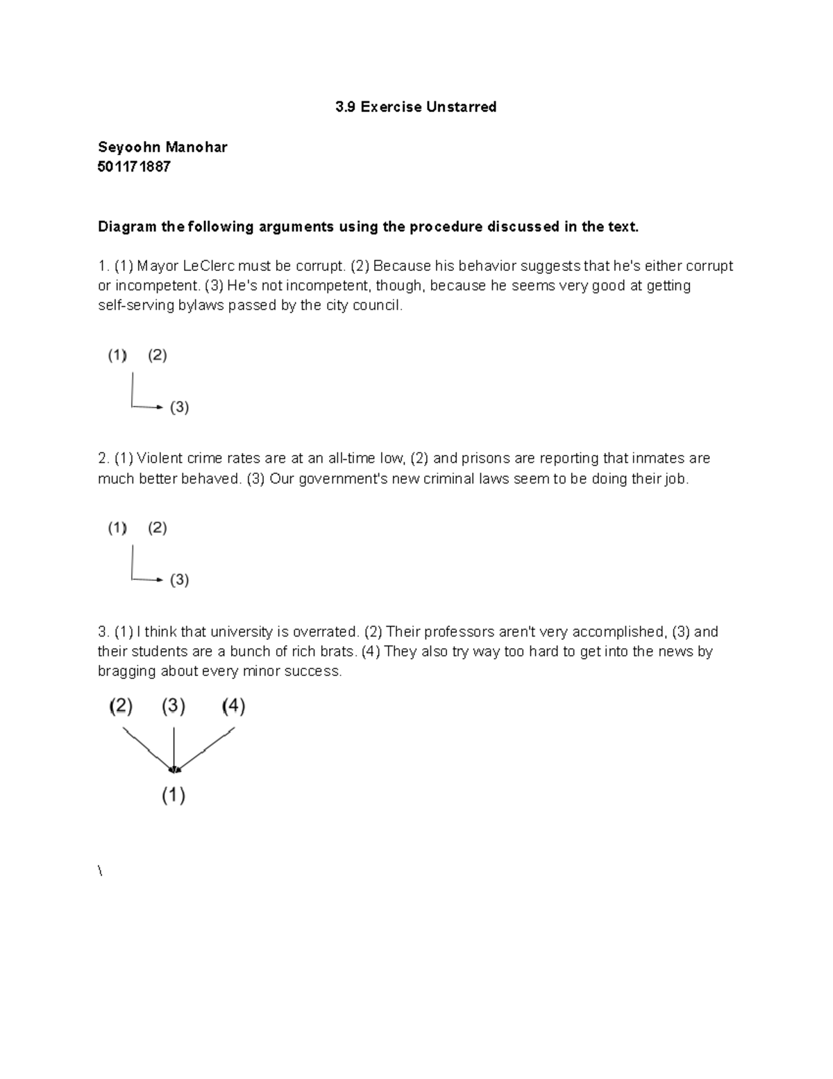 3.9 Excerise Unstarred - 3 Exercise Unstarred Seyoohn Manohar 501171887 ...