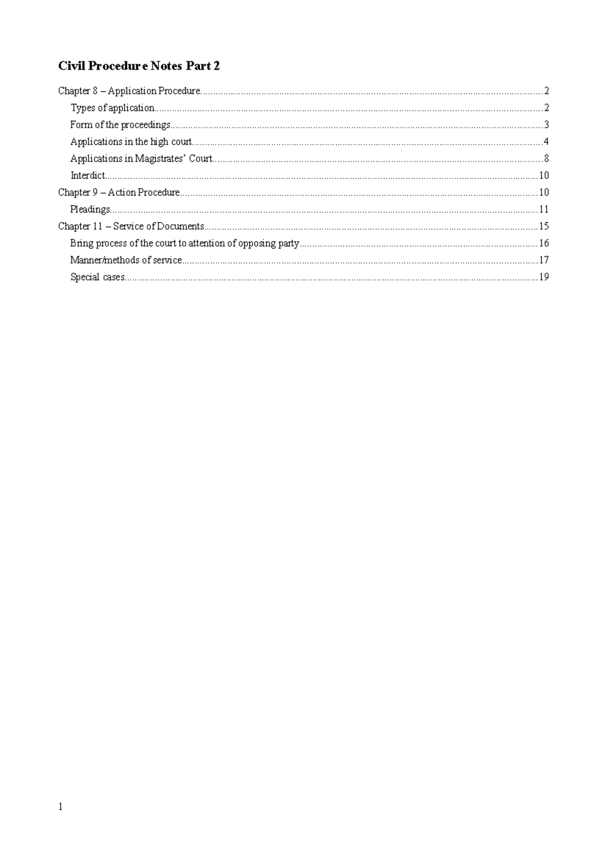 Civil Notes Part 2 - Civil Procedure Notes Part Chapter 8 – Application ...