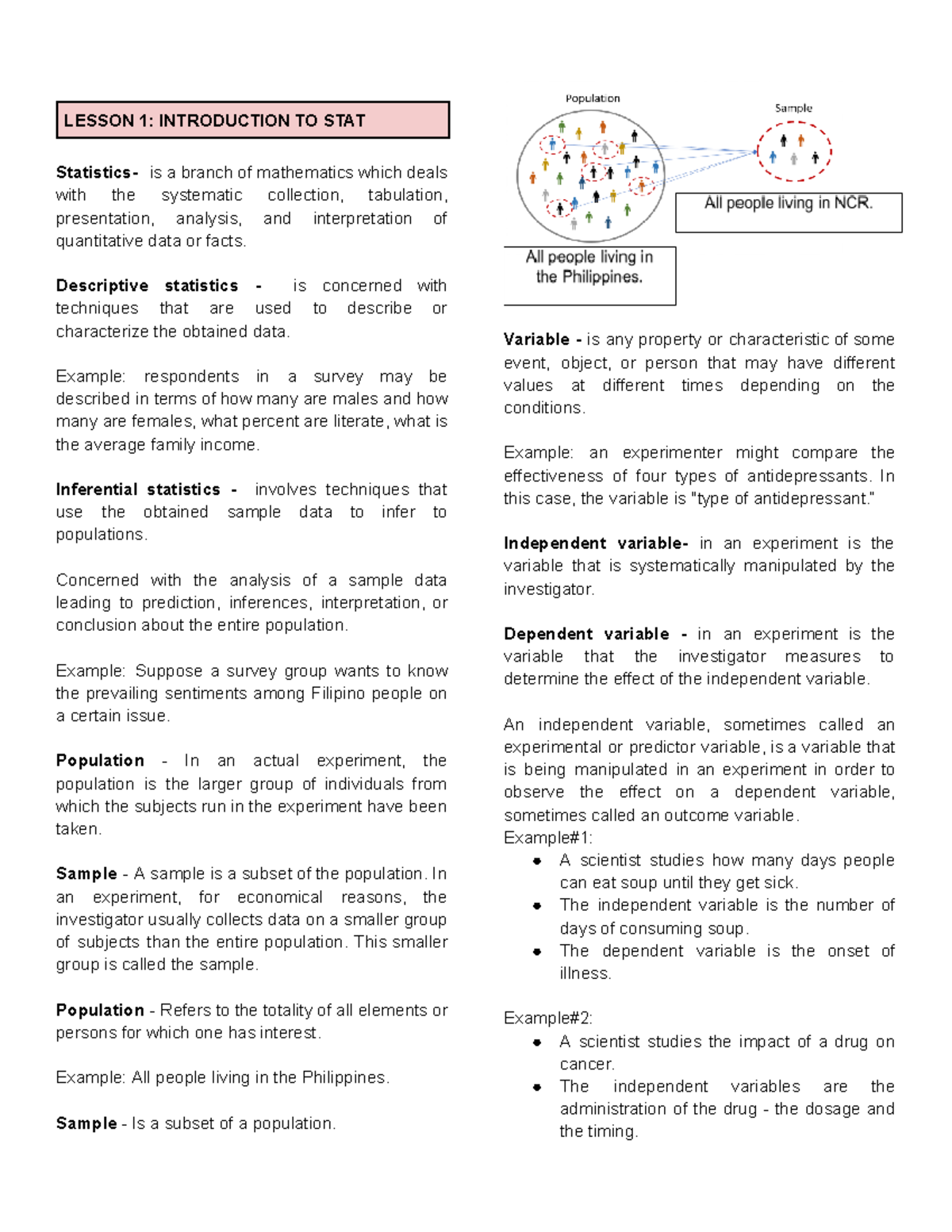 Prelim- Business STAT - LESSON 1: INTRODUCTION TO STAT Statistics- is a ...