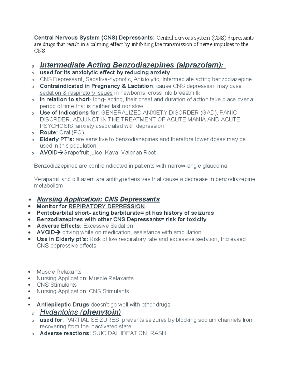 Patho Week 6 - Notes - Central Nervous System (CNS) Depressants ...