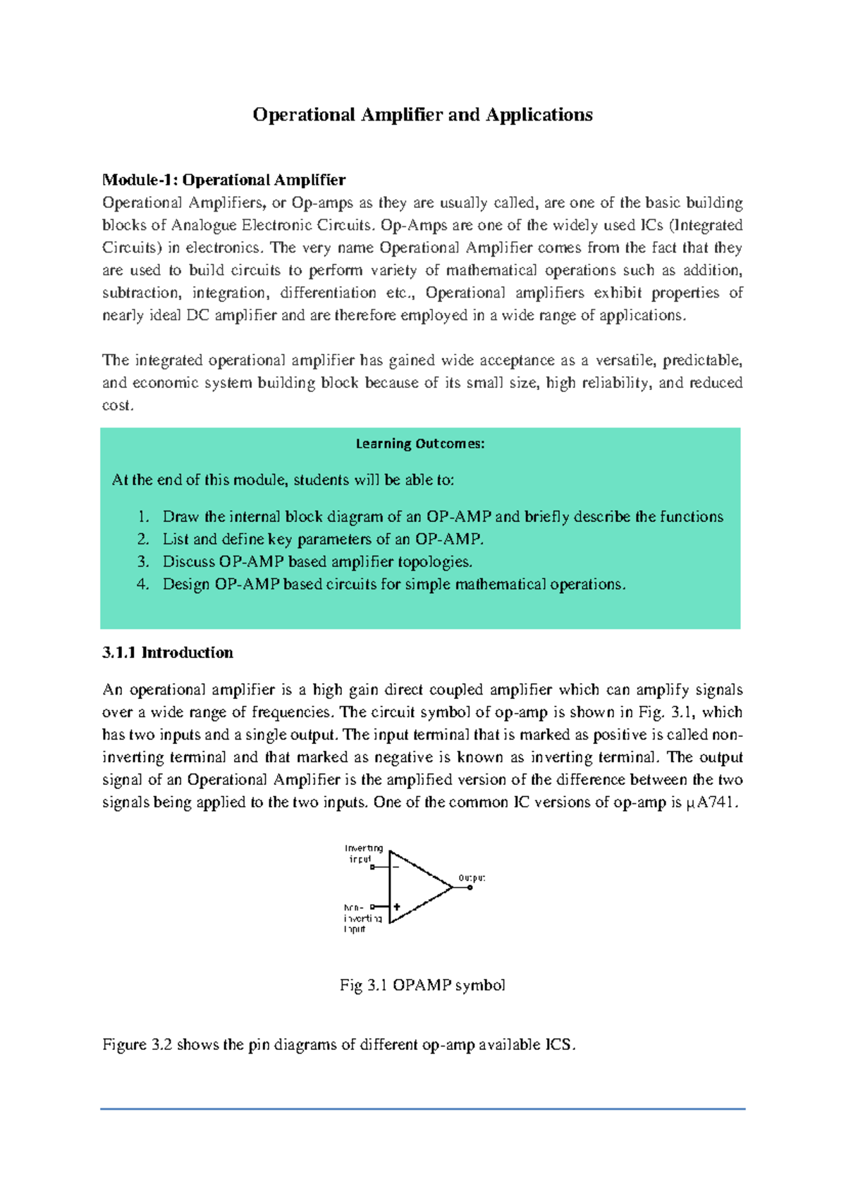 4 Opamps - Basic Electronics - Operational Amplifier and Applications Module-1: Operational ...