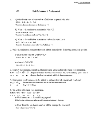 Lesson 12 activity 1a - grade 12 university chemistry assignment - 1 ...