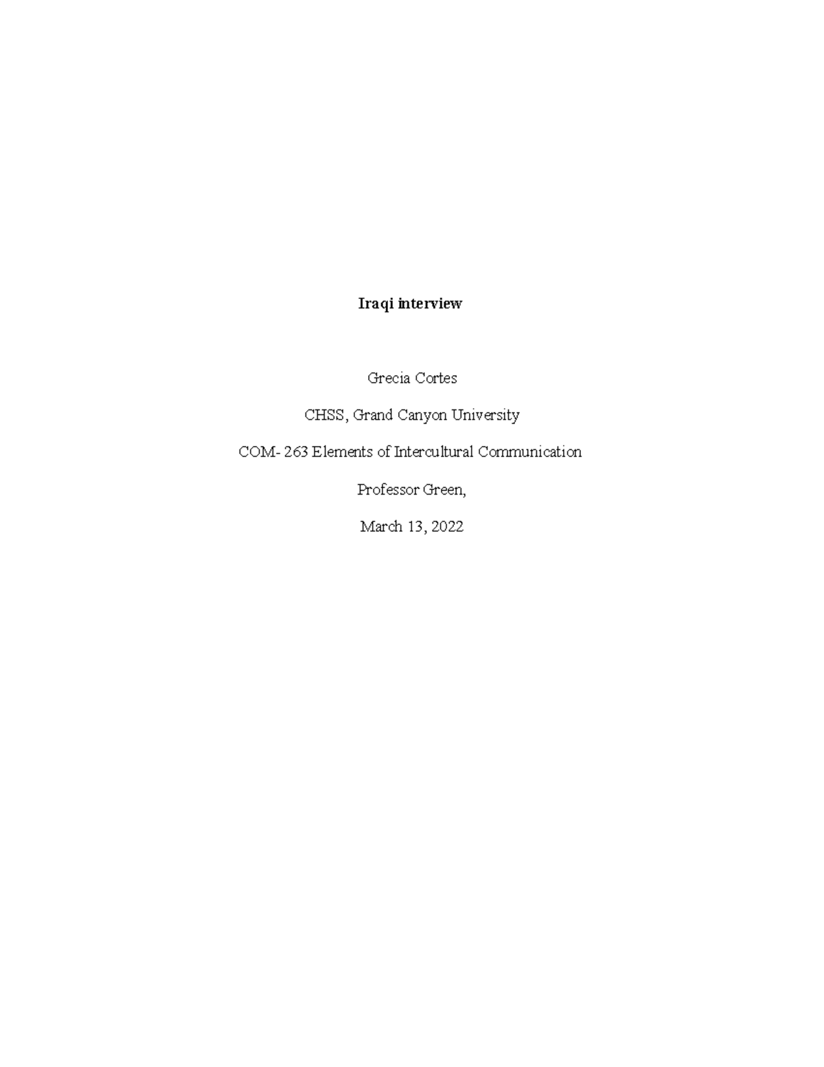 Iraqi interview com263 - PSY-260 - GCU - Studocu
