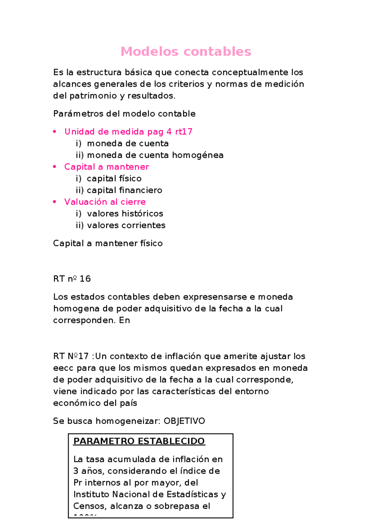Modelos contables - Parámetros del modelo contable Unidad de medida pag 4 rt i) moneda de cuenta ...