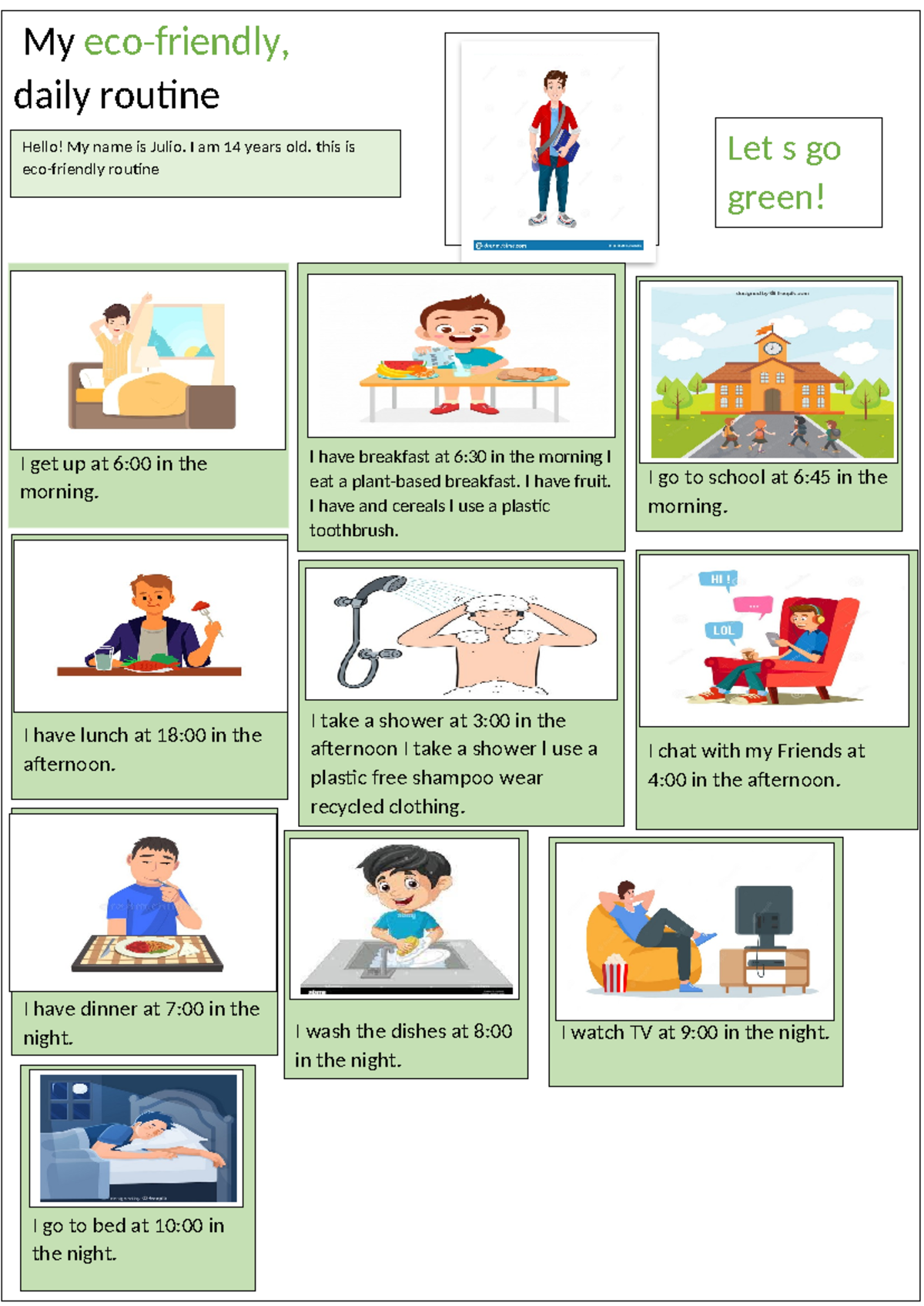 Doc1 - hola - My eco-friendly, daily routine Hello! My name is Julio. I ...