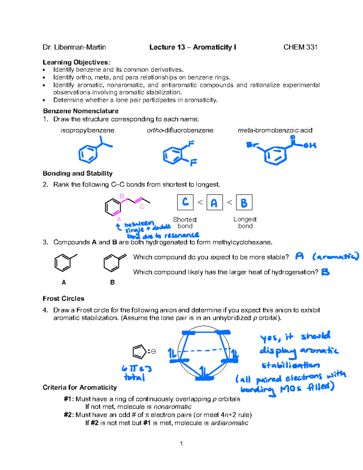 Lec 13 aromaticity I worksheet key - Warning: TT: undefined function ...