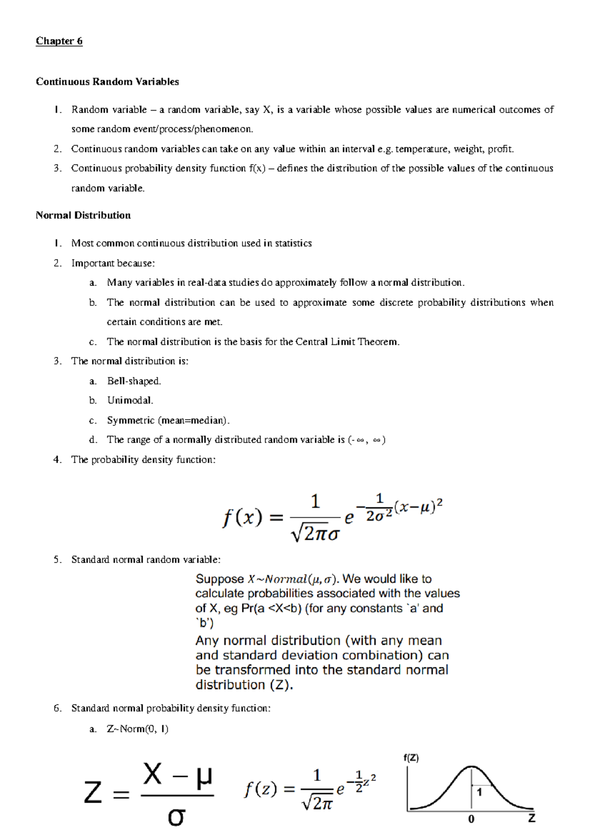 Chapter 6 busn1001 anu - Continuous Random Variables 1 variable – a random variable, say X, is a ...