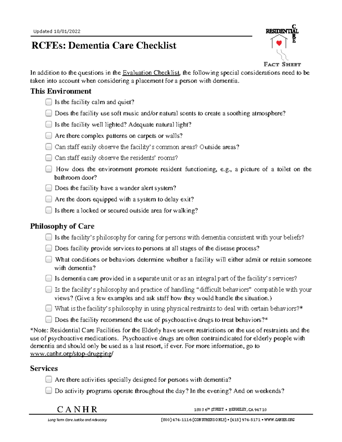 FS RCFE Dementia - older adult assessments - C A N H R 1803 6 TH STREET ...