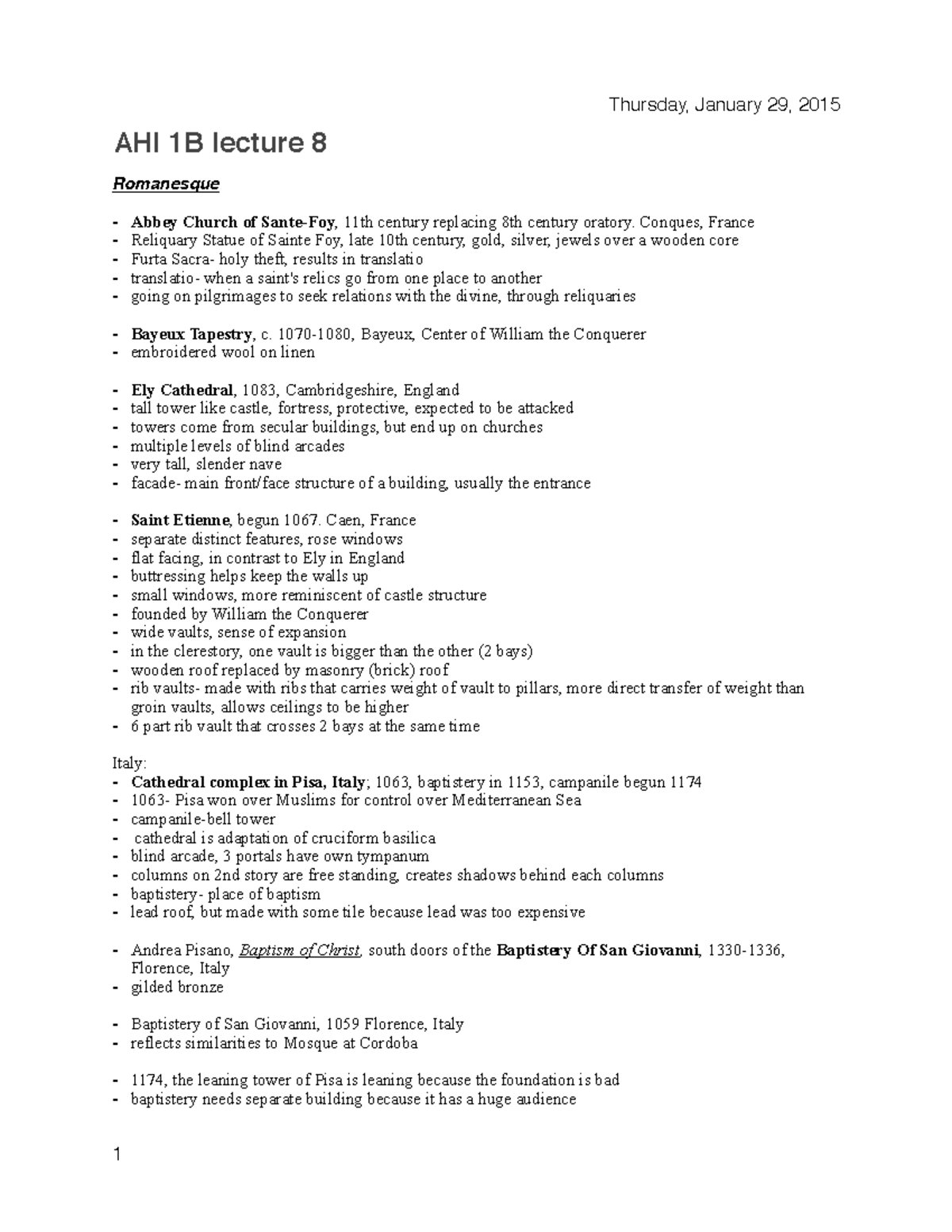 AHI 1B lec 8 - Lecture notes 8 - Thursday, January 29, 2015 AHI 1B ...