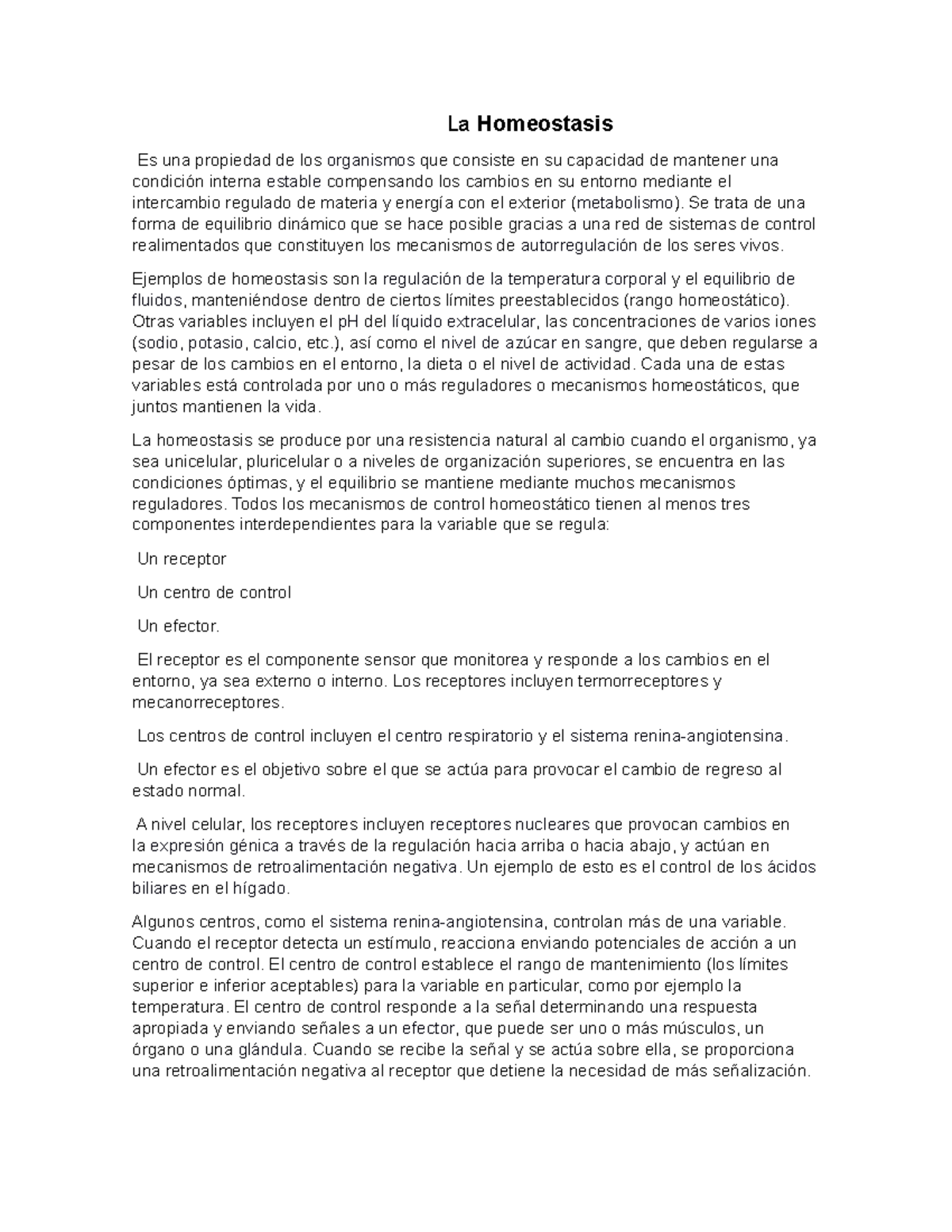 Equilibrio del medio interno - La Homeostasis Es una propiedad de los ...
