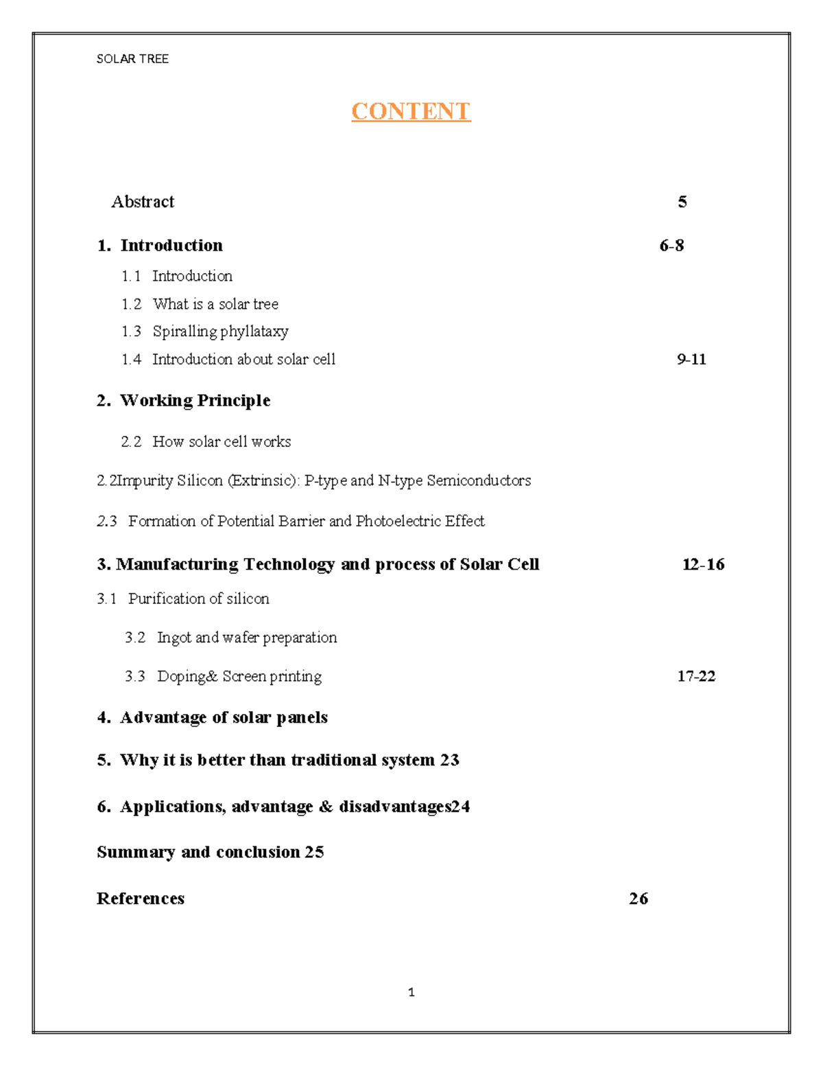 Bahubali - study good - CONTENT Abstract 5 1. Introduction 6- 1 Introduction 1 What is a solar ...