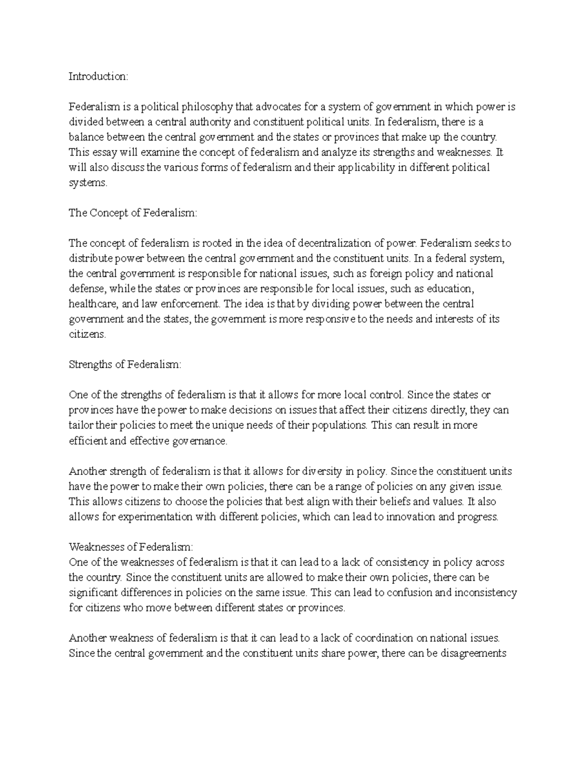 Federalism Paper Explained - Introduction: Federalism is a political ...