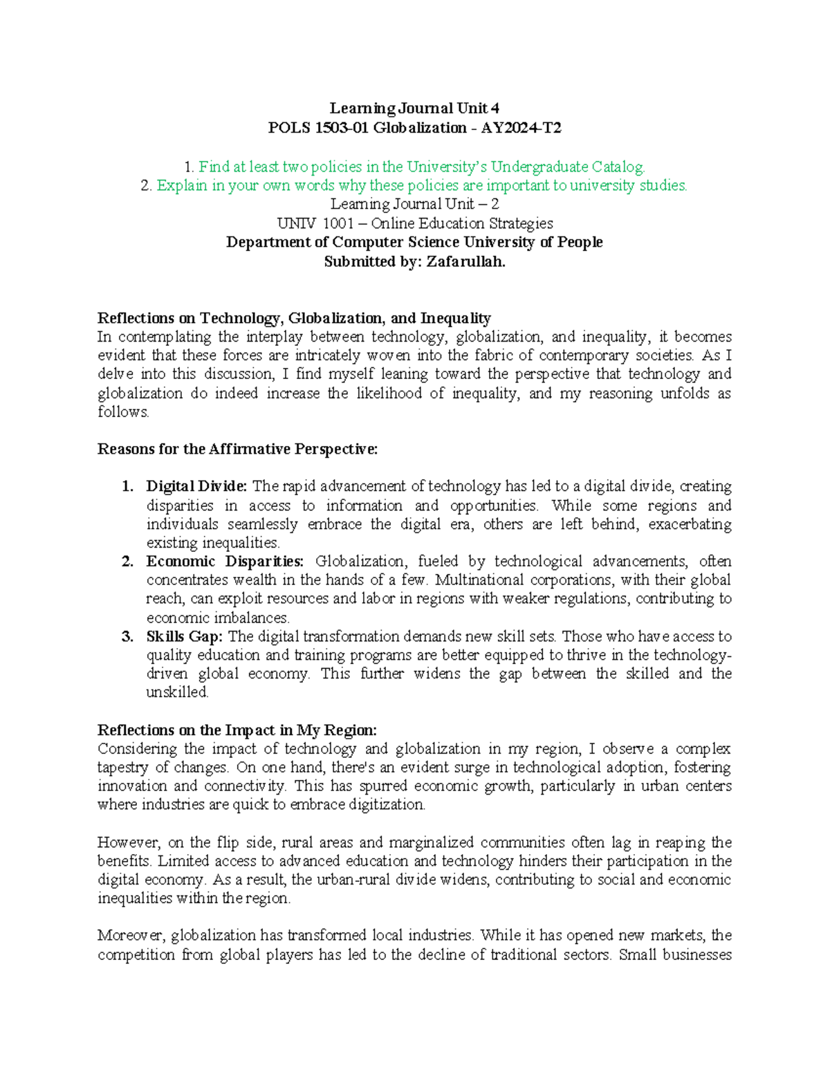 Learning Journal Unit 4 - Explain in your own words why these policies are important to ...
