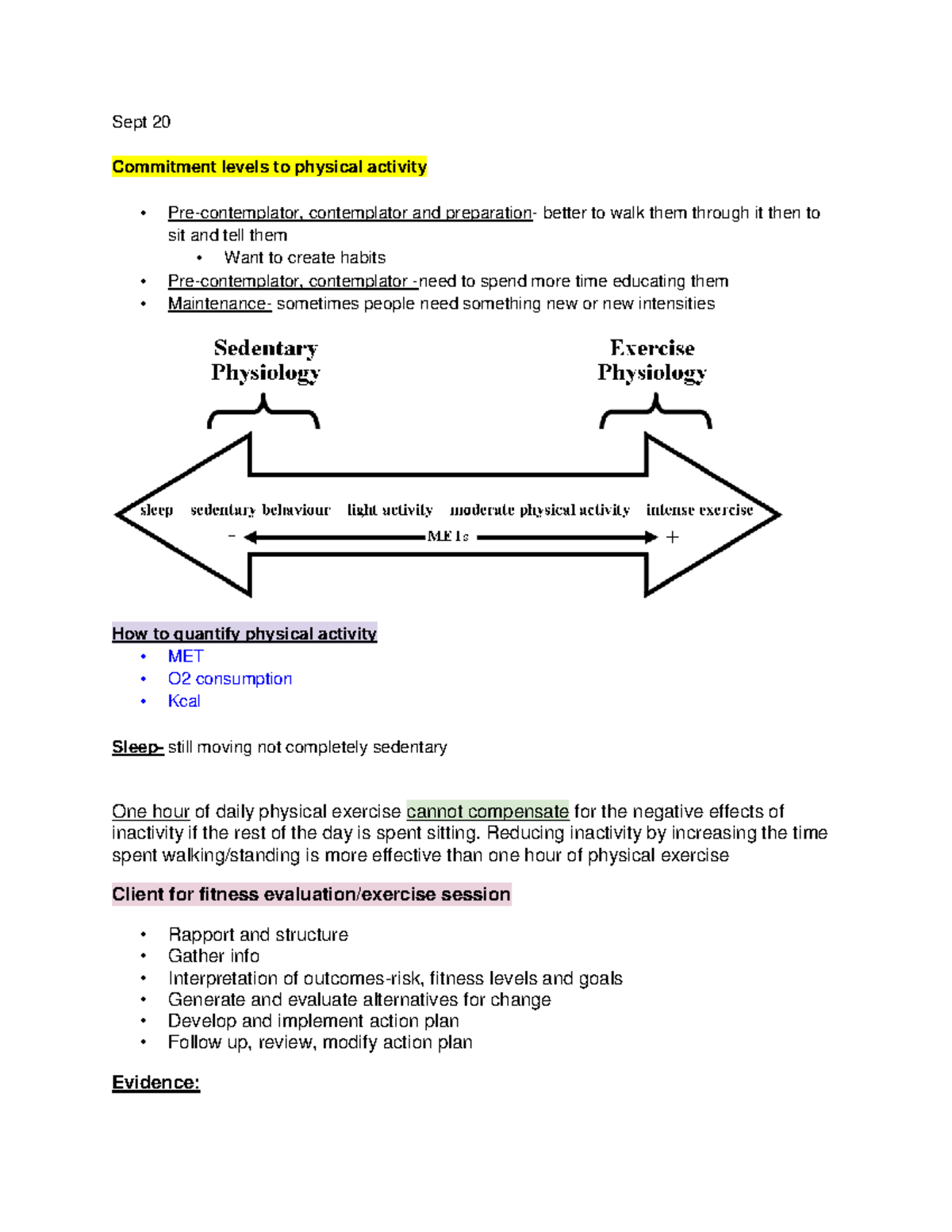 Lec 2 notes sept 20 - Commitment levels to physical activity - Sept 20 ...