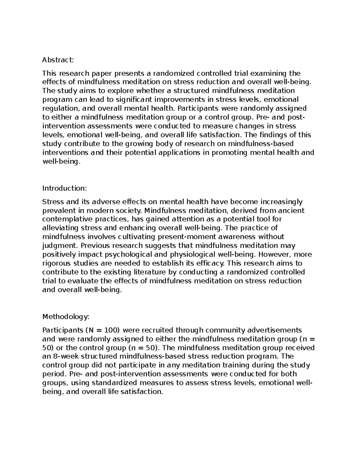 The Impact of Mindfulness Meditation on Stress Reduction - Abstract ...