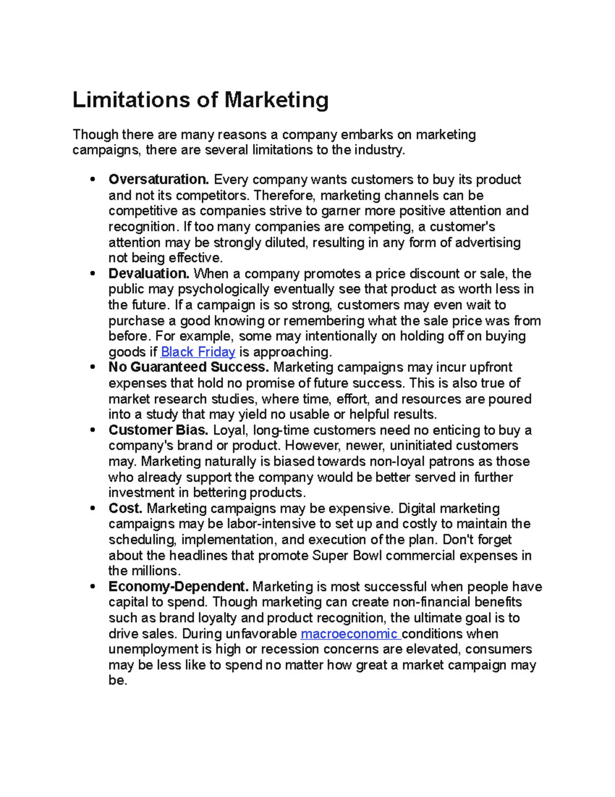 Limitations of Marketing - Limitations of Marketing Though there are ...