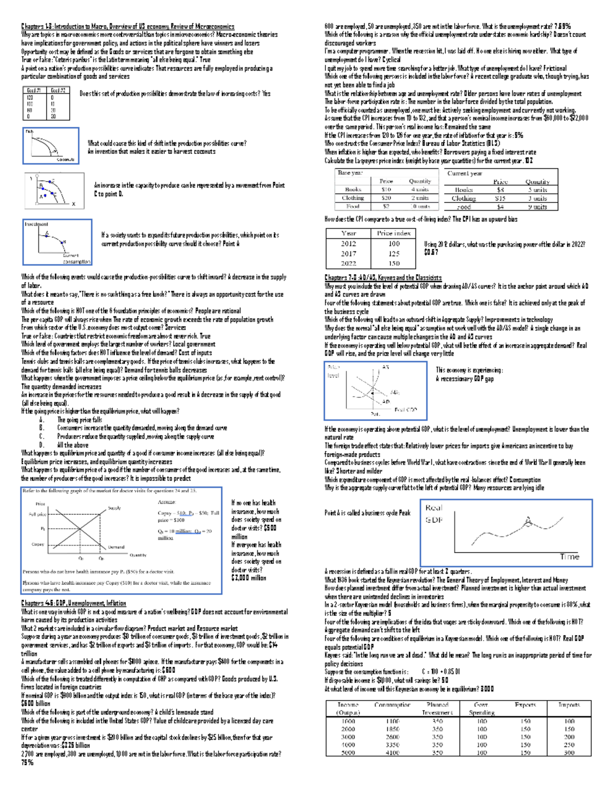 Cheat Sheet Final - Chapters 1-3: Introduction to Macro, Overview of US ...