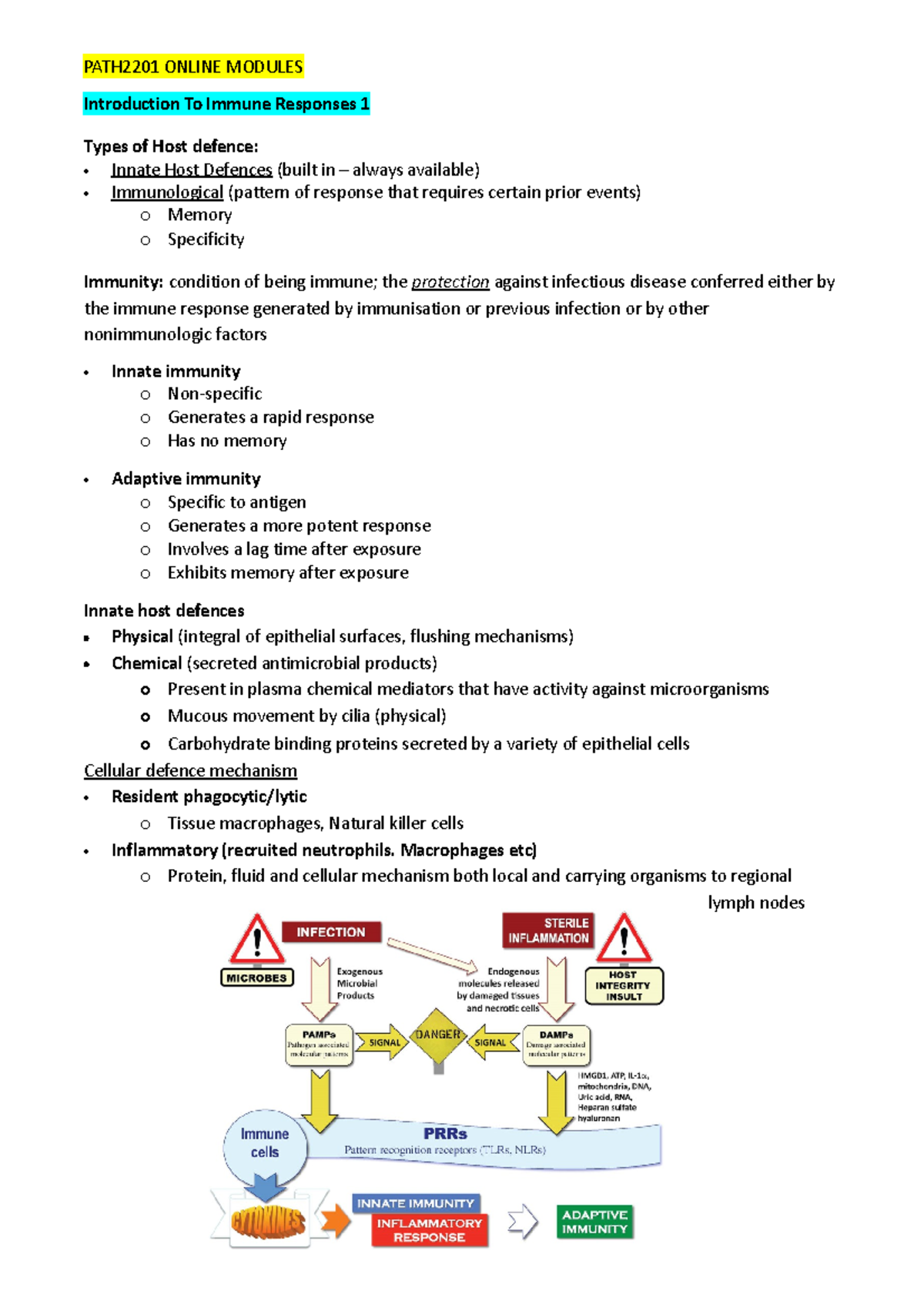 PATH2201 Online Modules Notes - Topic 1 - Introduction To Immune ...