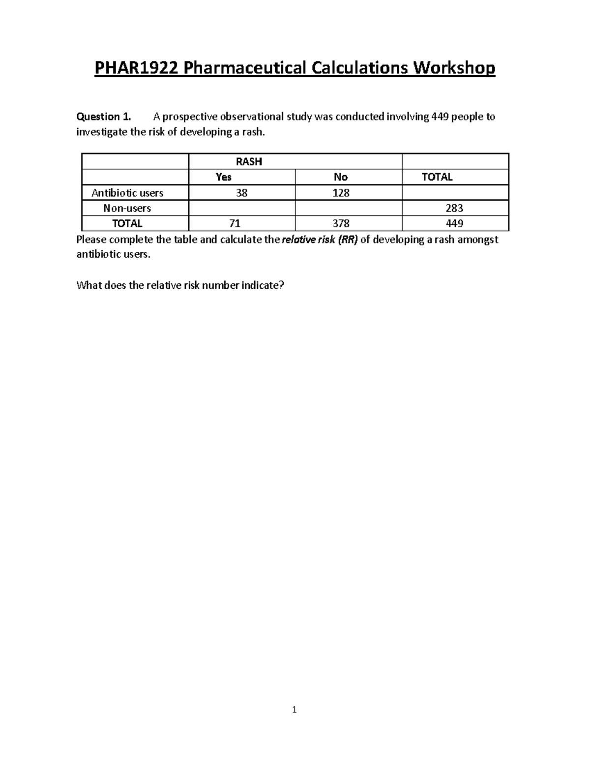 Calculations Practice - PHAR1922 Pharmaceutical Calculations Workshop ...