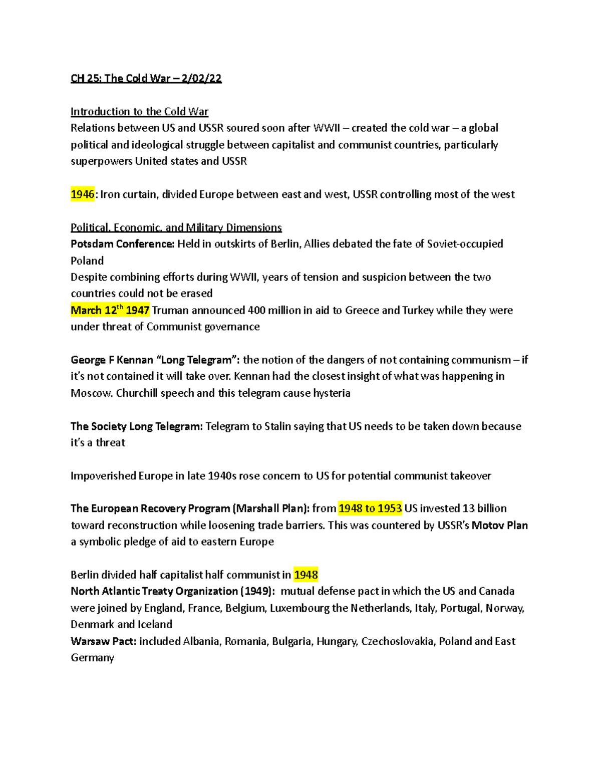 CH 25 The Cold War - Grubbs - CH 25: The Cold War – 2/02/ Introduction ...