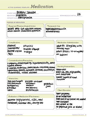 Atrovastatin - med card - ACTIVE LEARNING TEMPLATE: Medication STUDENT ...