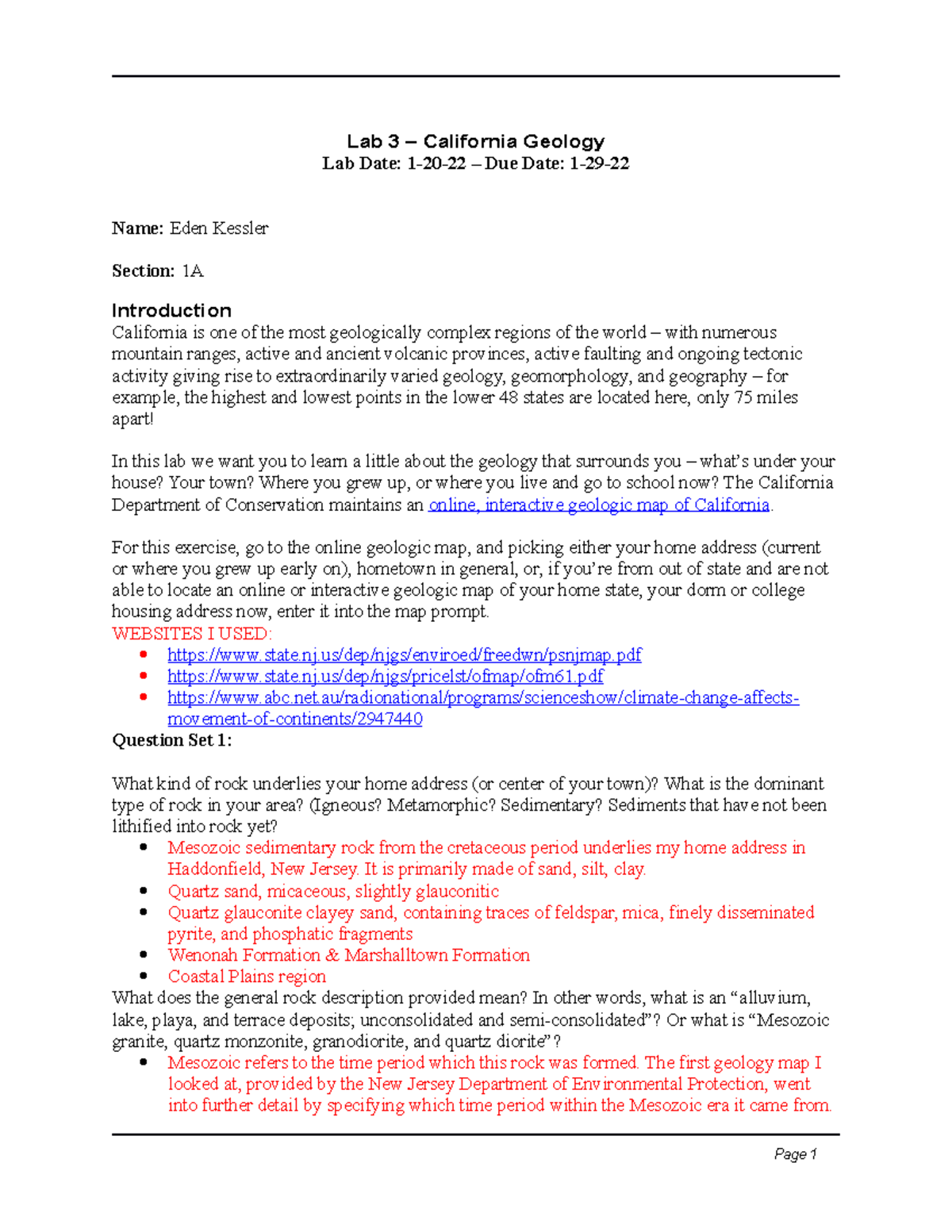 Lab Week 3 - Hometown Geology - Final - Lab 3 – California Geology Lab Date: 1-20-22 – Due Date ...