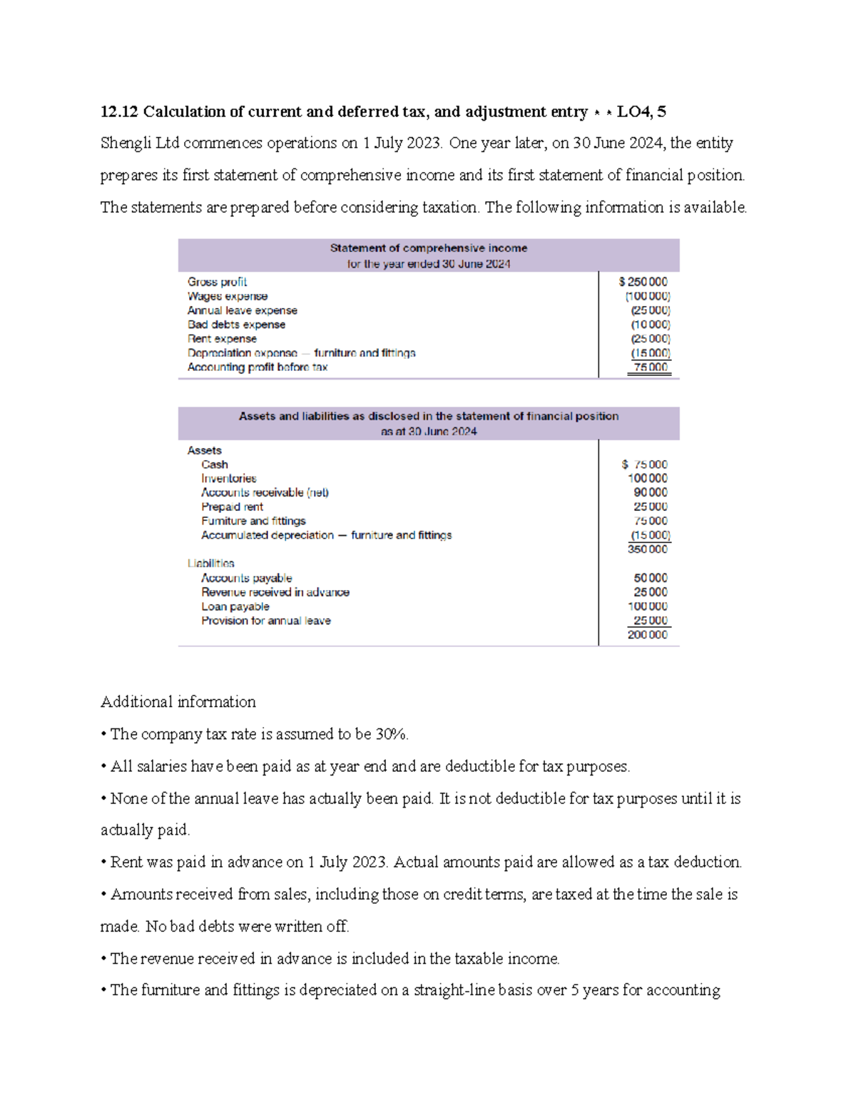 Tutorial 11 - 12 Calculation of current and deferred tax, and ...