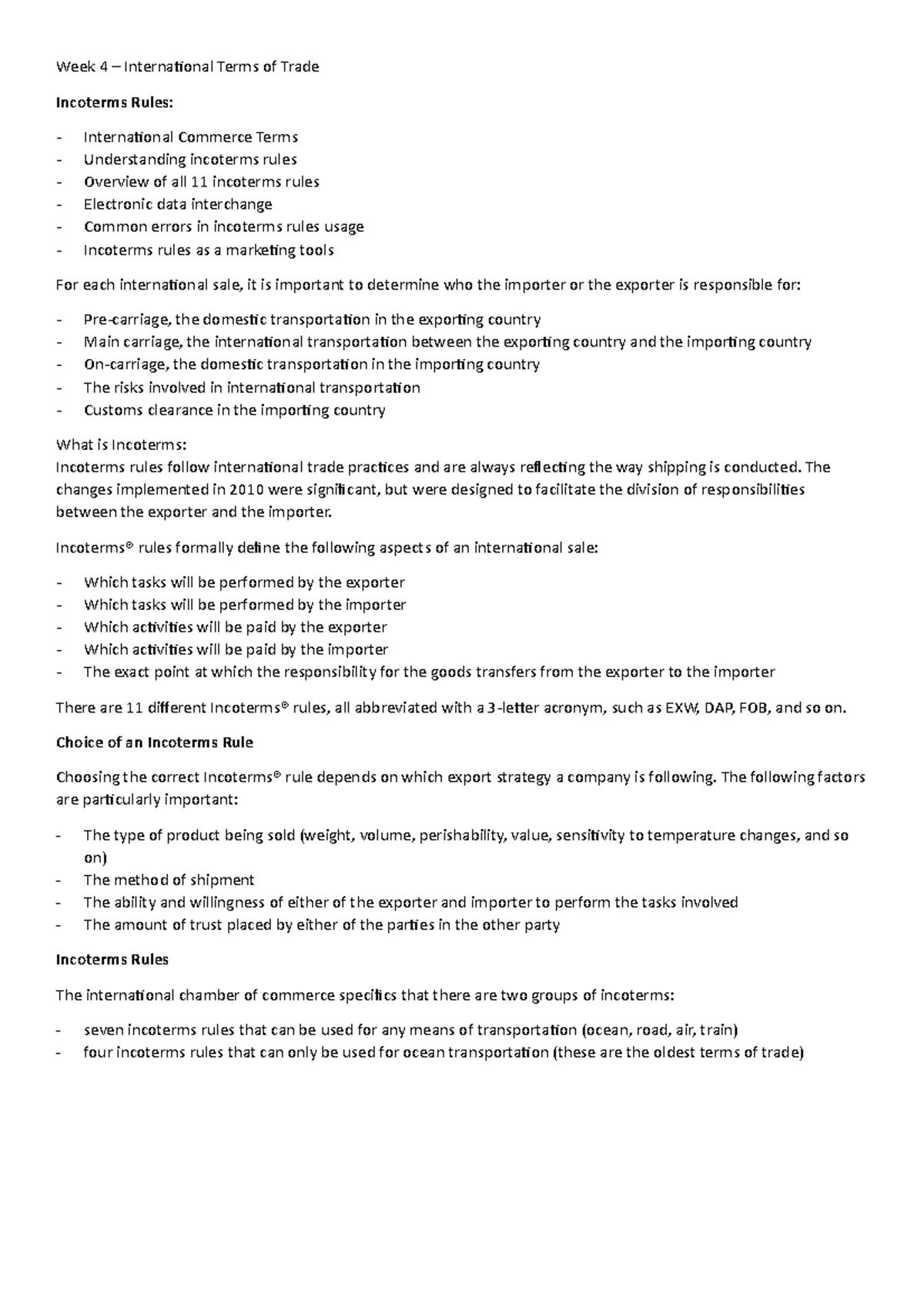 Week 4 - Lecture notes 4 - Week 4 – International Terms of Trade ...