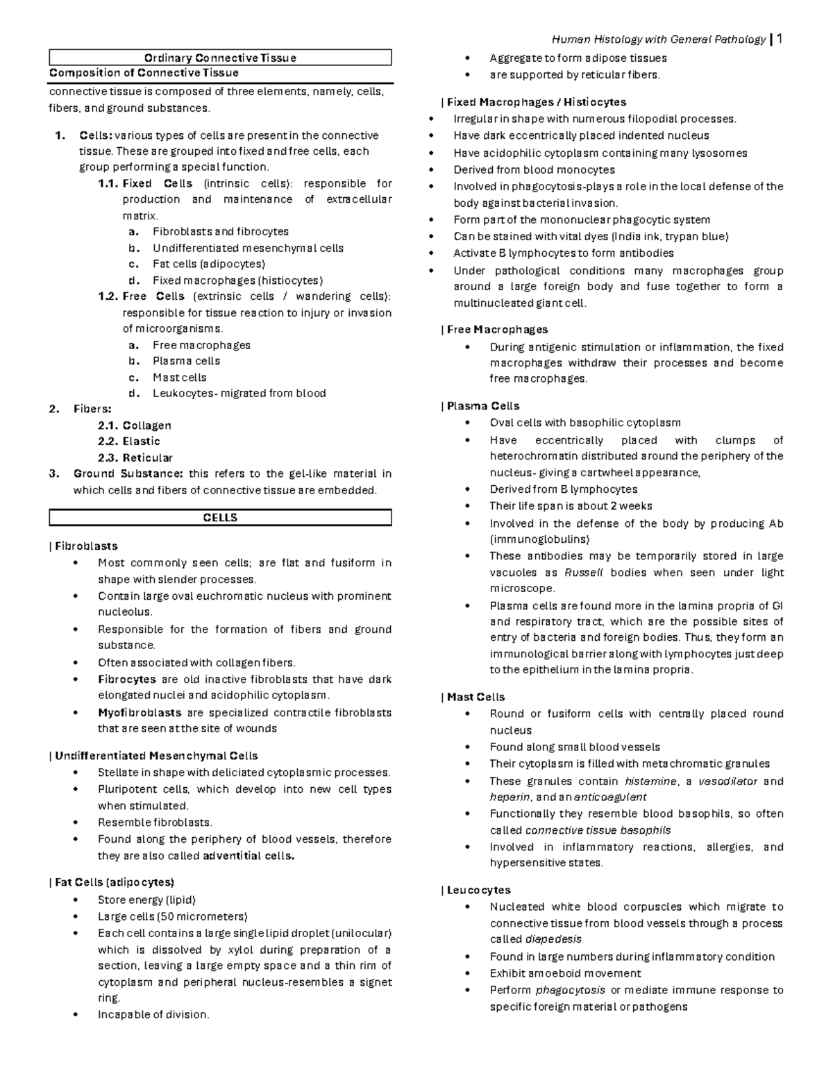 Humhst Ordinary Connective Tissue - Ordinary Connective Tissue ...
