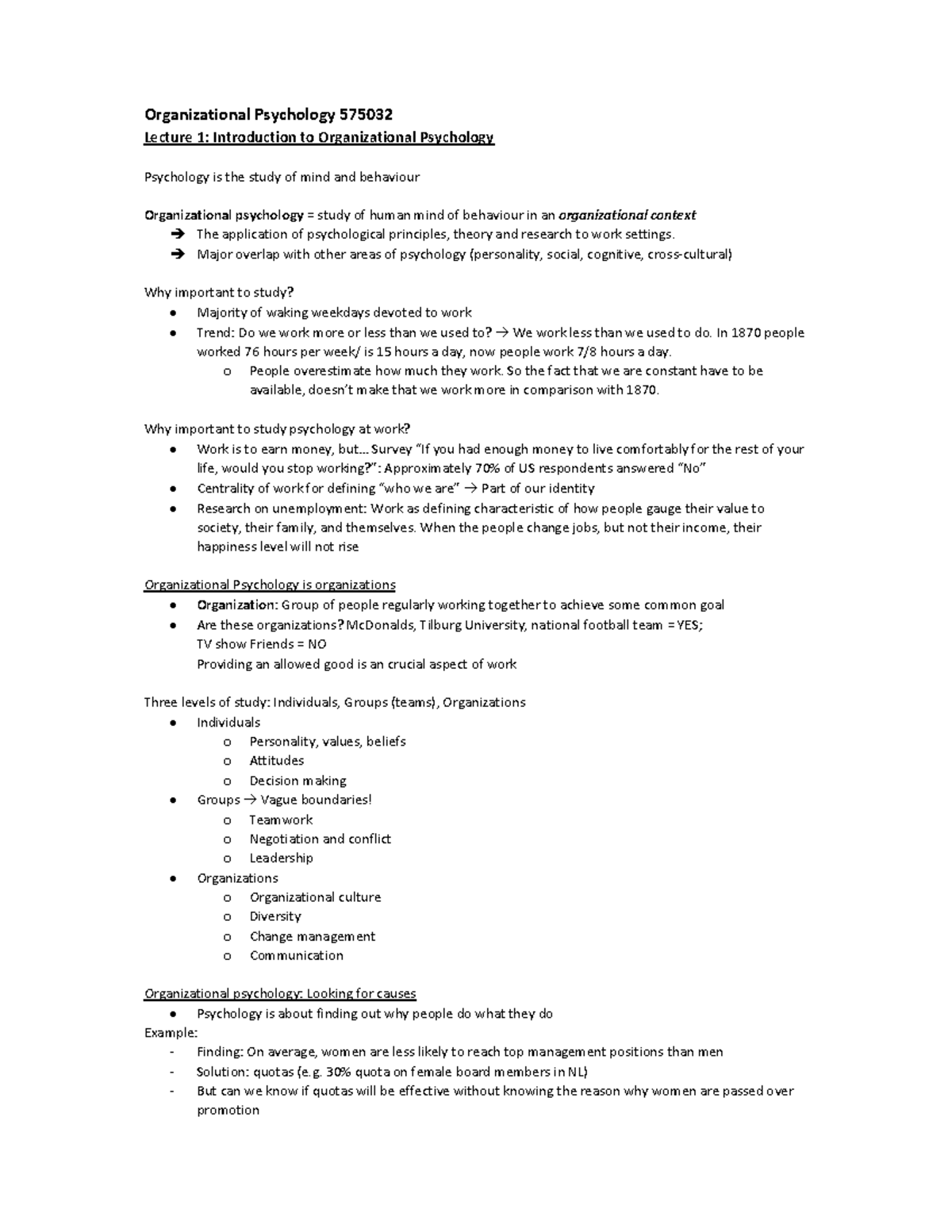 Organizational Psychology Summary - Warning: TT: undefined function: 32 Organizational ...