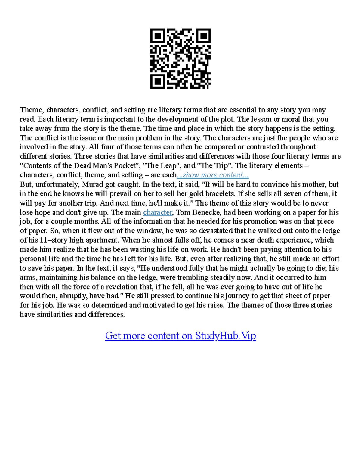 Essay Literary Term - Theme, characters, conflict, and setting are ...