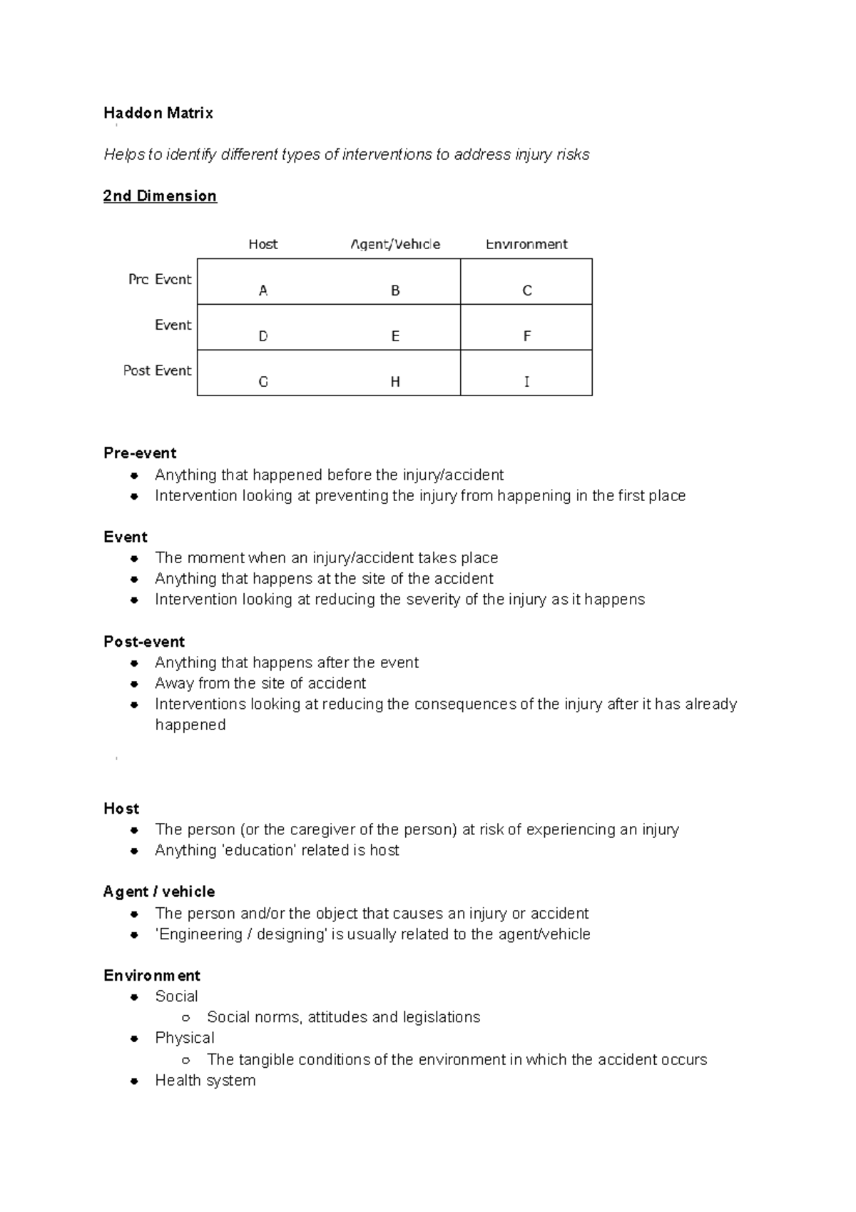 Haddon Matrix - Block 4 - Haddon Matrix Helps to identify different ...