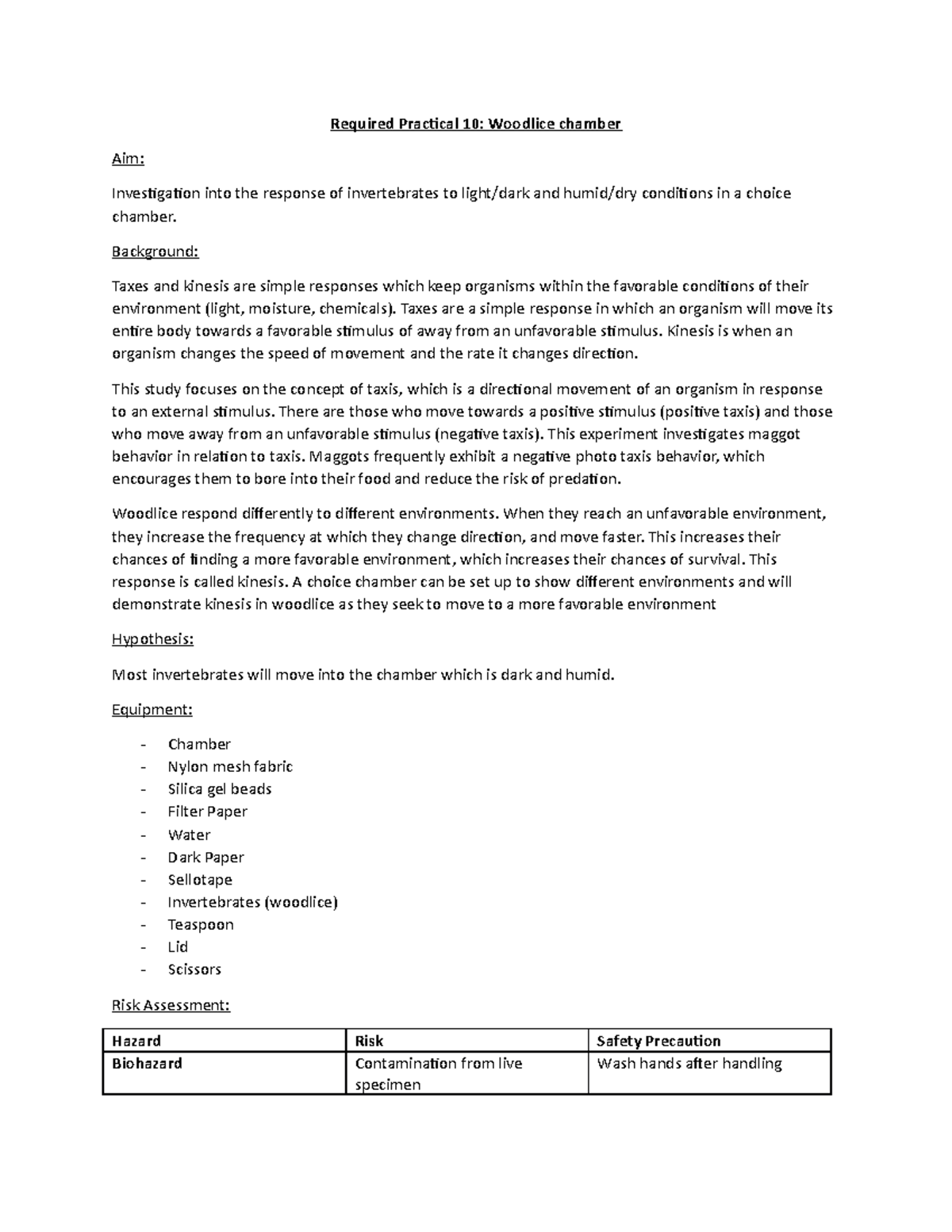 Practicle 10 - Practical write up - Required Practical 10: Woodlice ...