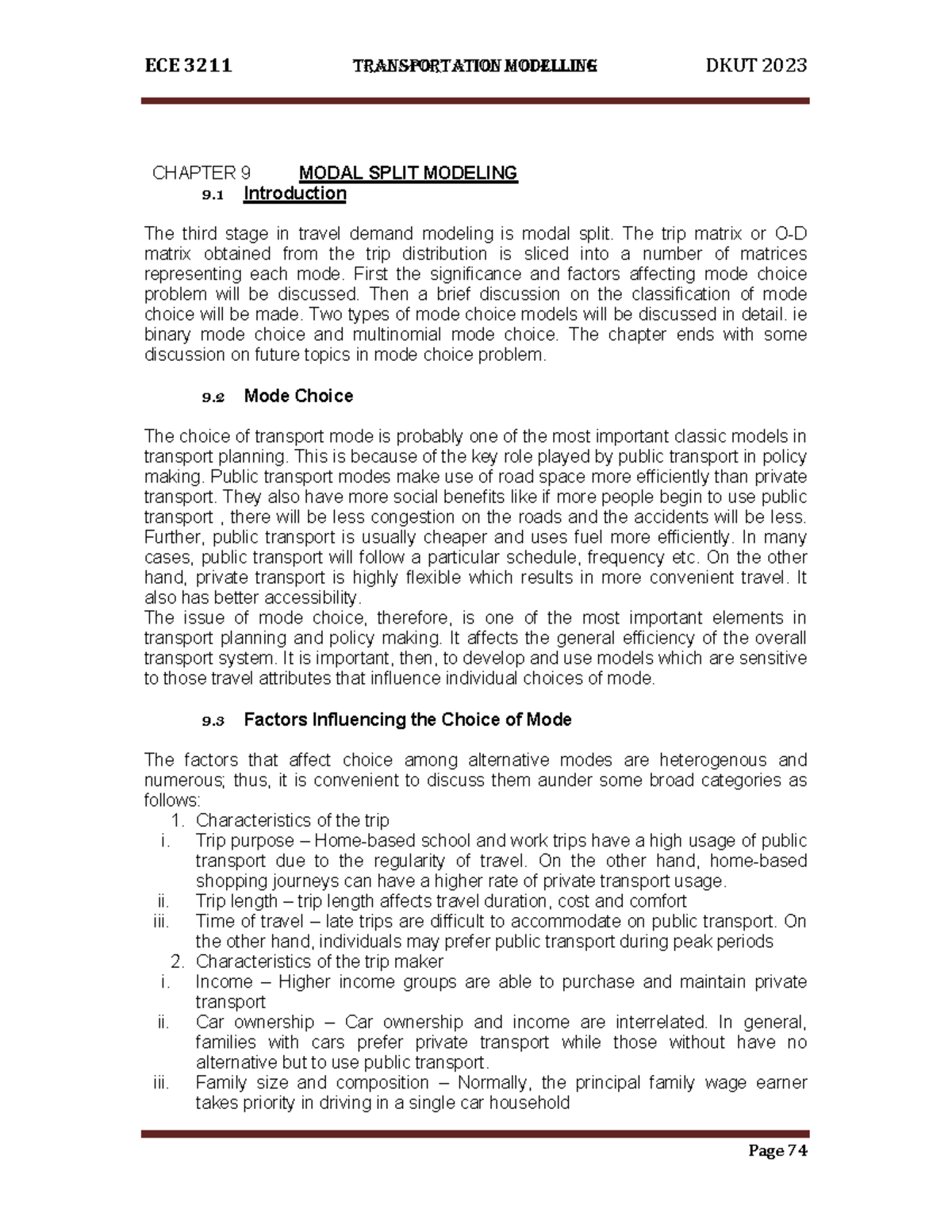 ECE 3211 Lec 7 TPM Modal Spit and Traffic Assign - CHAPTER 9 MODAL ...