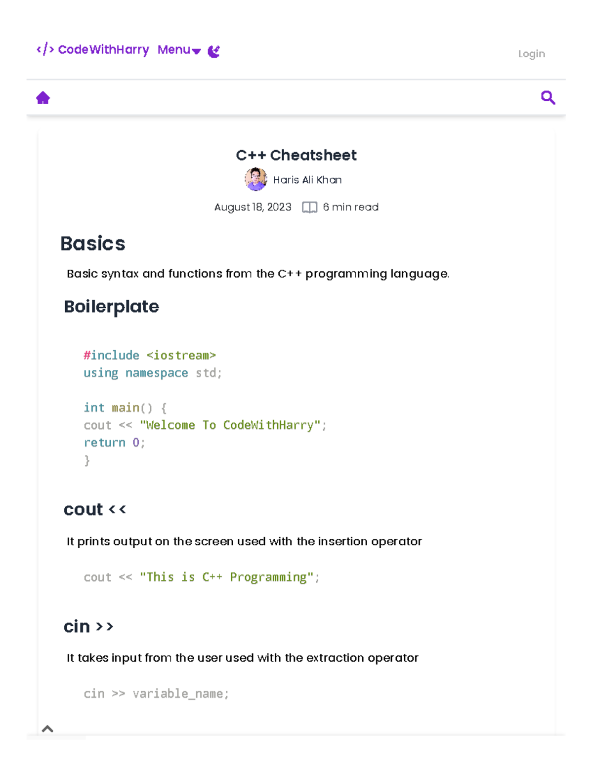 C Cheatsheet Code With Harry C Cheatsheet Haris Ali Khan August 6846