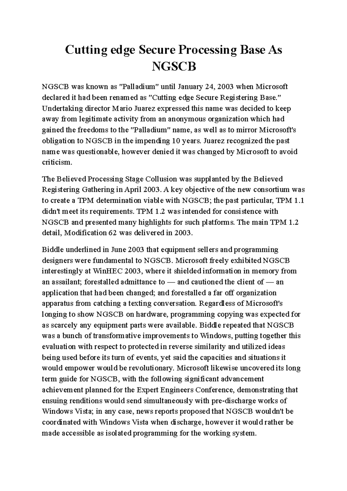 Cutting edge Secure Processing Base As Ngscb - Cutting edge Secure Processing Base As NGSCB ...