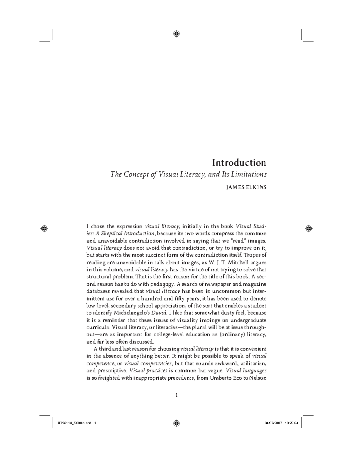 Visual Literacy introduction - 1 Introduction The Concept of Visual ...