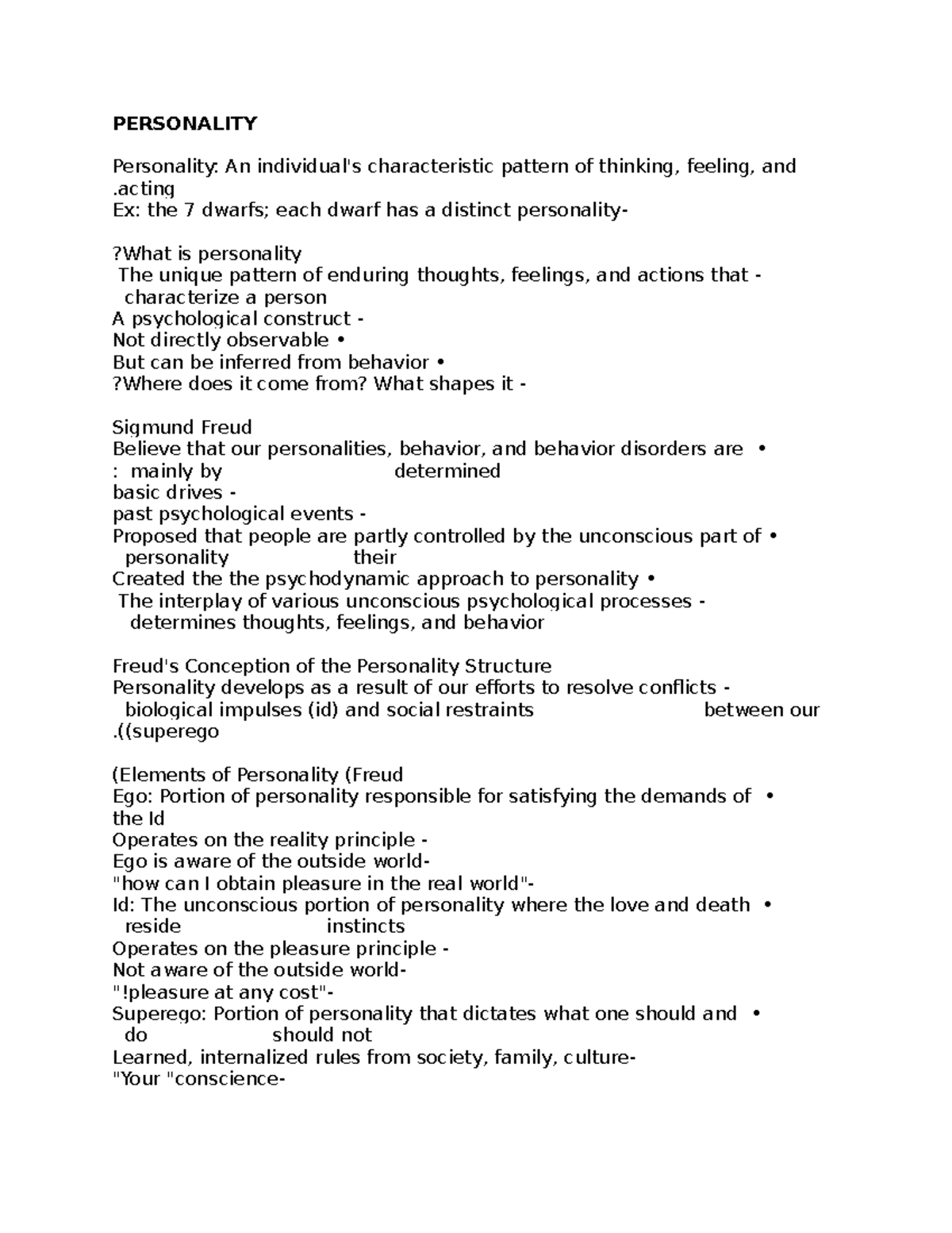PSYC Test 5 Review - PERSONALITY Personality: An individual's ...