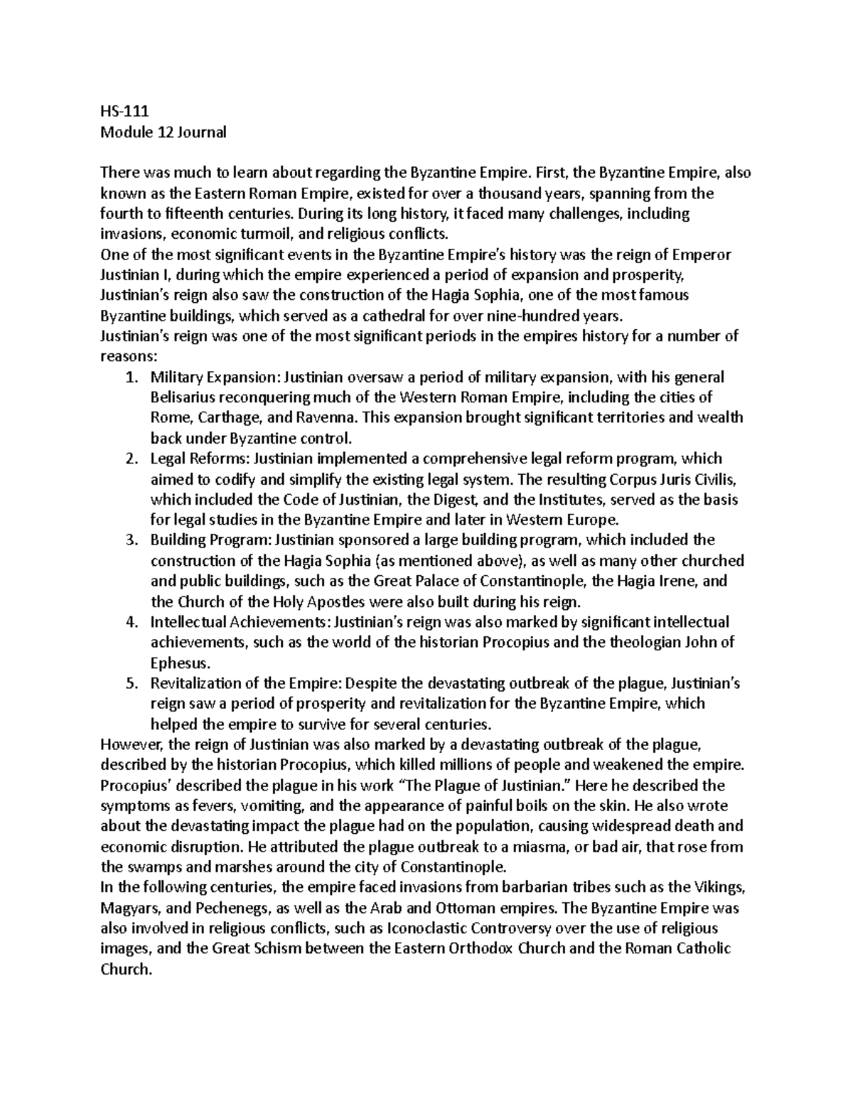 HS-111 Module 12 Journal - HS- Module 12 Journal There was much to ...