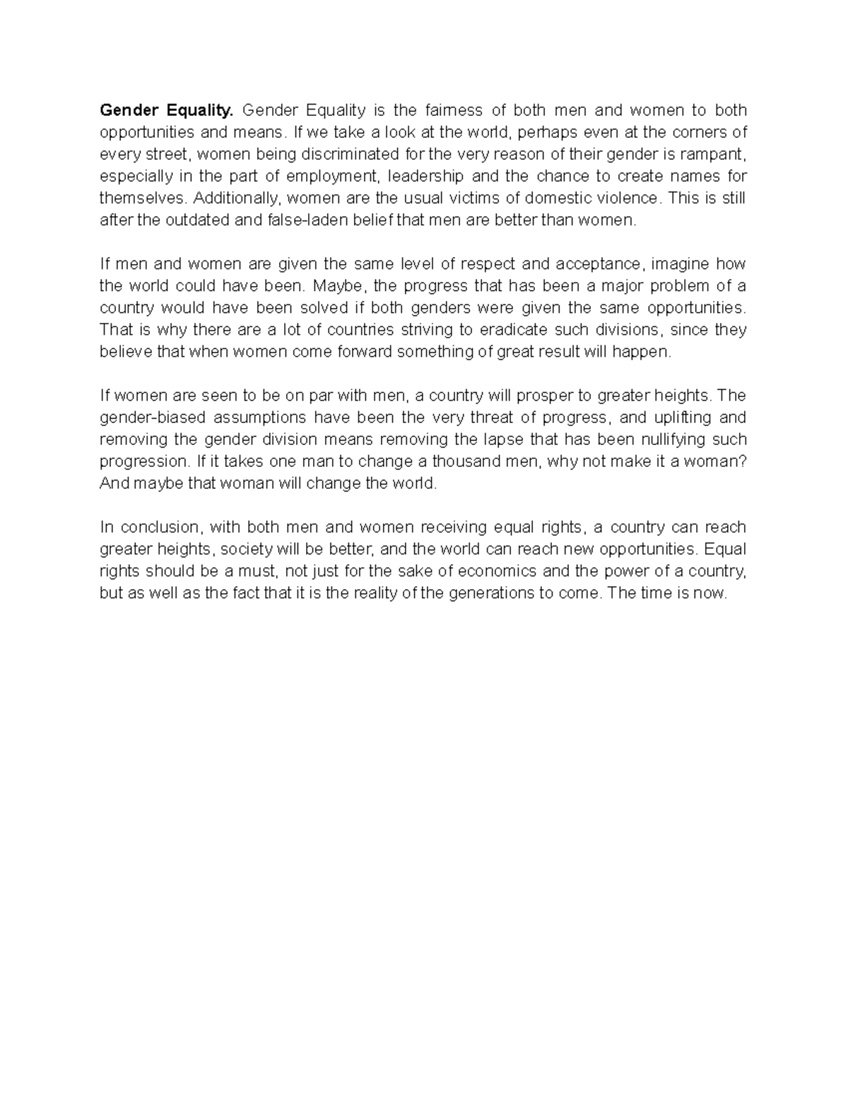 Script - Lecture notes 3 - Gender Equality. Gender Equality is the ...