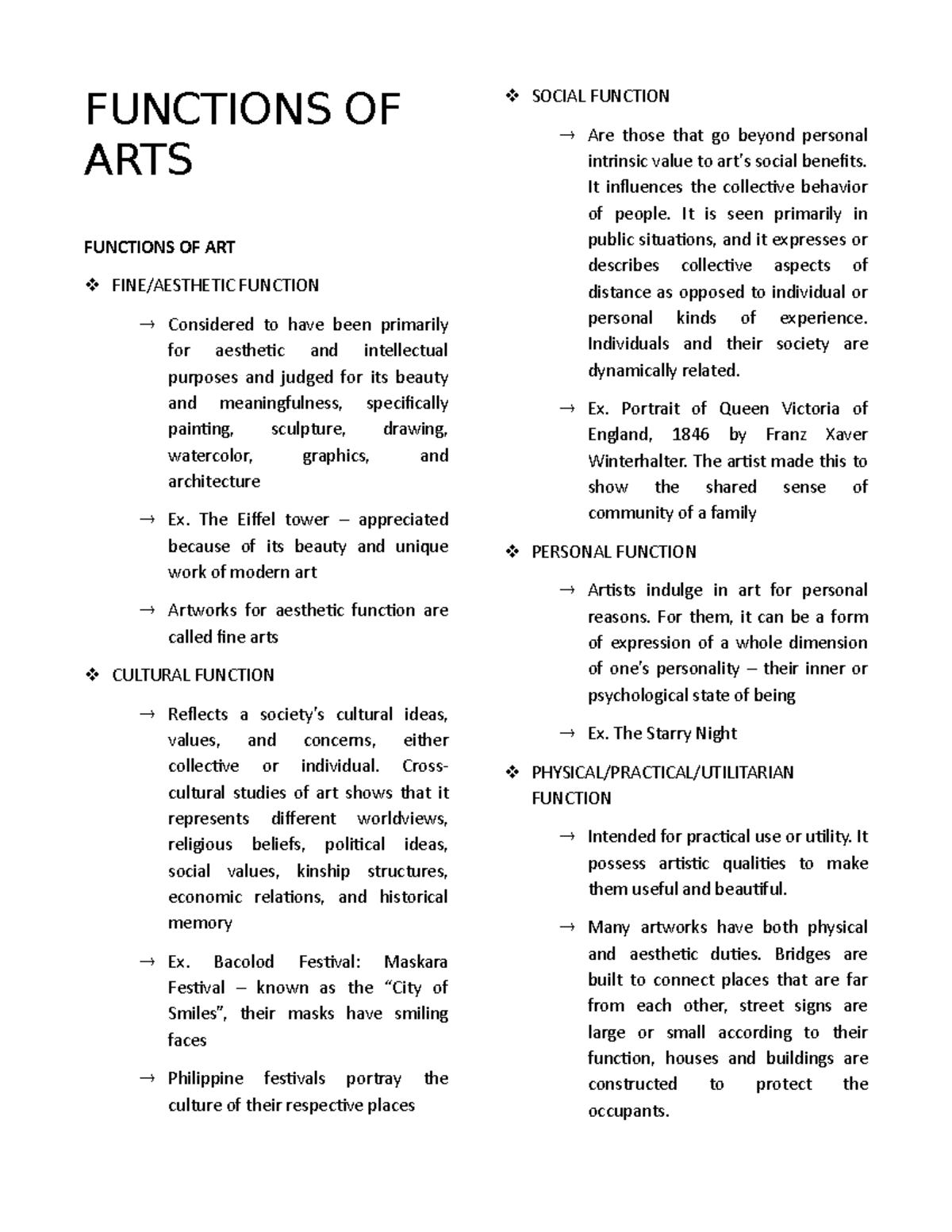 Functions of Art Reviewer - FUNCTIONS OF ARTS FUNCTIONS OF ART FINE ...