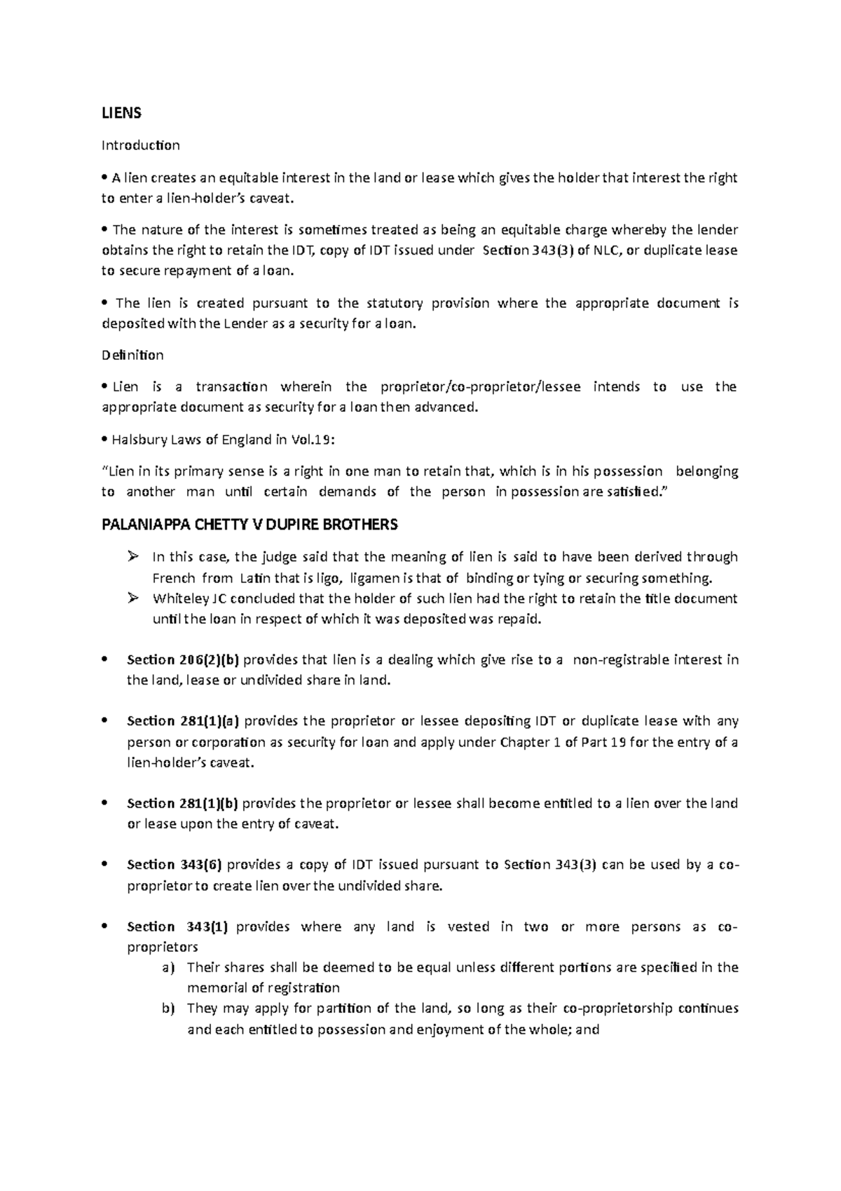Liens Notes and summary of cases for Liens - LIENS Introduction A lien ...