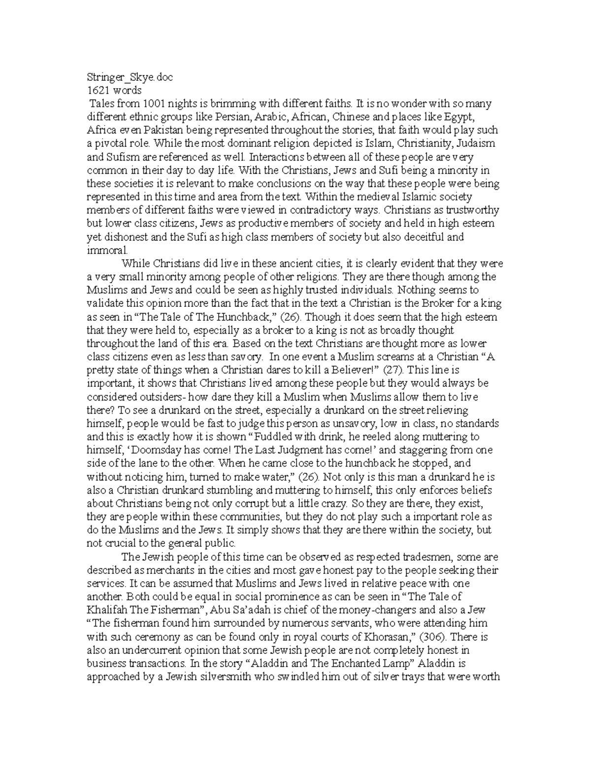 Tales 1001 nights paper - Stringer_Skye 1621 words Tales from 1001 ...