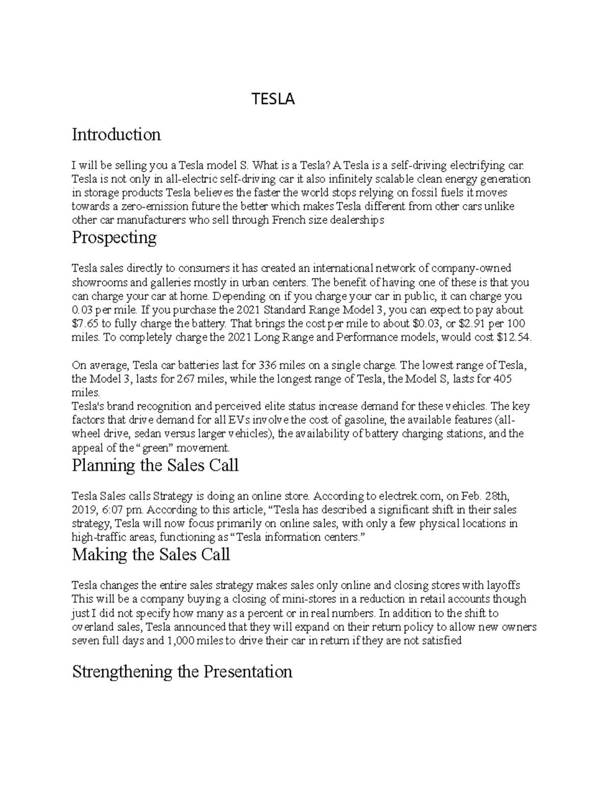 Tesla model paper - TESLA Introduction I will be selling you a Tesla ...