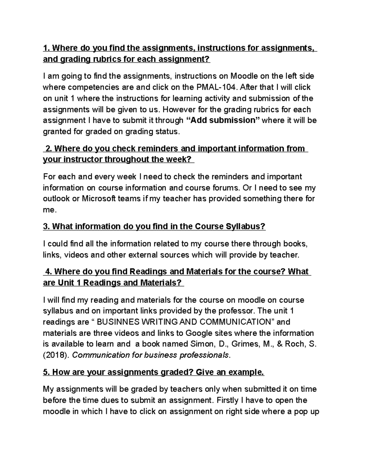 Moodle hunt - Assignment - Where do you find the assignments, instructions for assignments, and ...