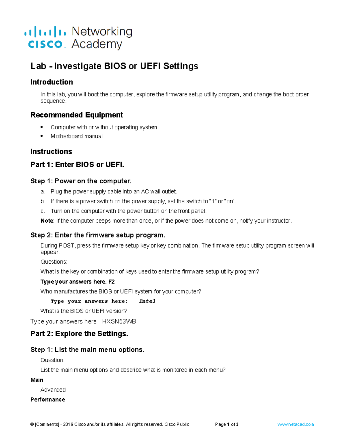 3.1.1.6 Lab - Investigate BIOS or UEFI Settings - Lab - Investigate ...