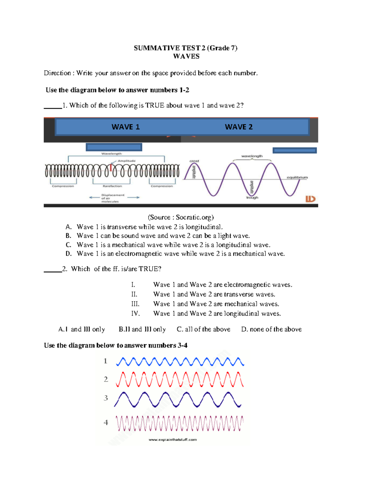 Science-7 Q3 Summative-2 - WAVE 1 WAVE 2 SUMMATIVE TEST 2 (Grade 7 ...