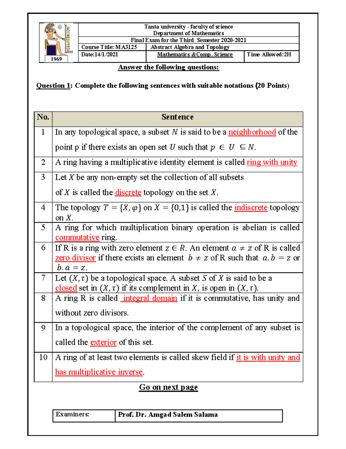 Answer of final exam Algebra&Topology 2020 - Tanta university - faculty ...