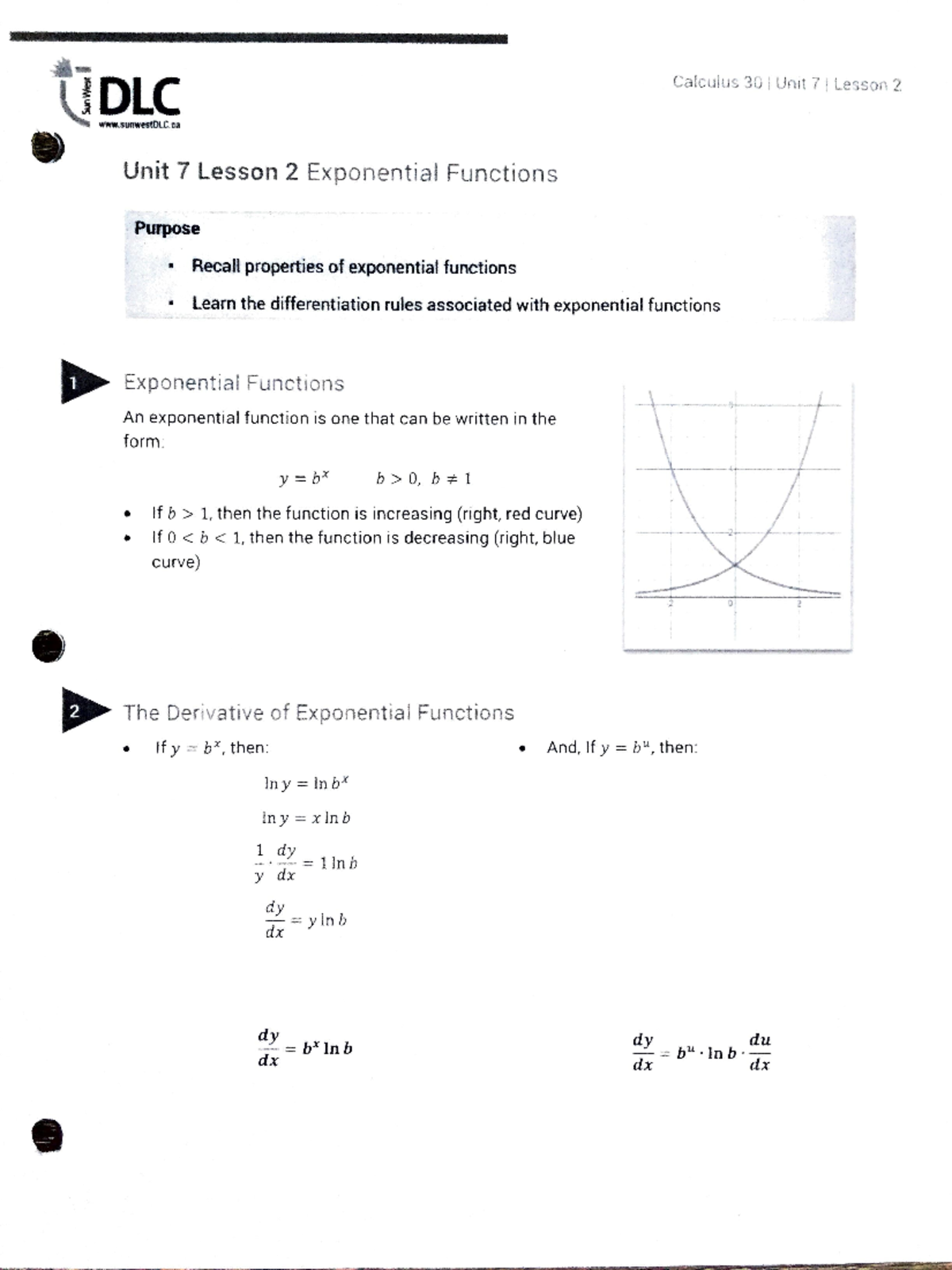 Calculus 30 exponential functions - ~ DLC .......,un wHIOlC Unit7 ...